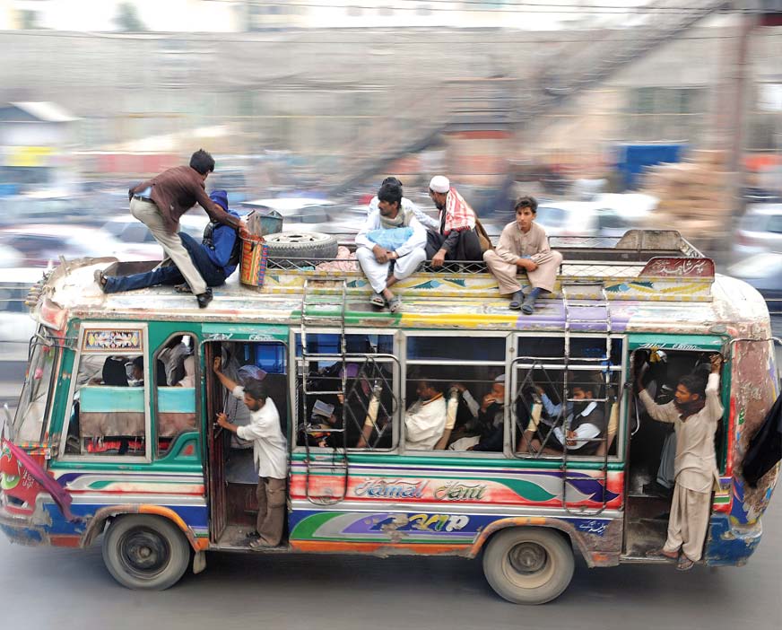 Onto the next one: Overcrowded, rickety buses for millions in Karachi