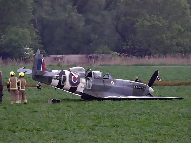 WWII Spitfire plane crash lands in Kent field ahead of VE Day events